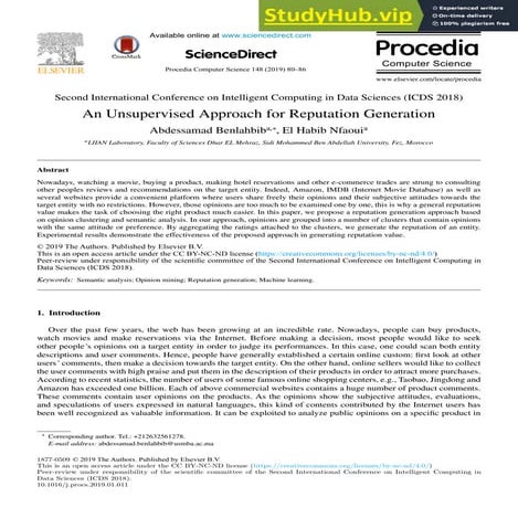An Unsupervised Approach For Reputation Generation | PDF