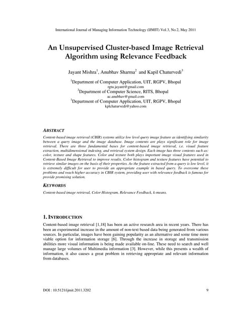 An Unsupervised Cluster Based Image Retrieval Algorithm Using Relevance 8725