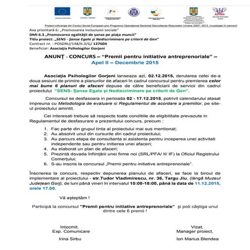 Anunt concurs.2- initiative antreprenoriale-sens, 127604 | PDF