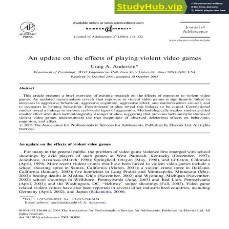 An Update On The Effects Of Playing Violent Video Games | PDF