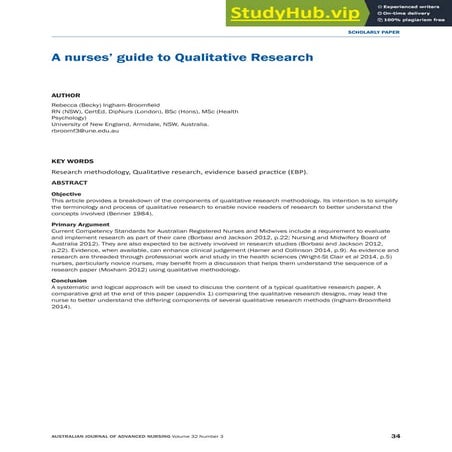 A Nurses Guide To Qualitative Research | PDF