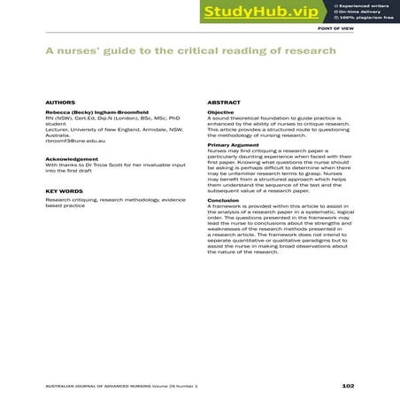 A Nurses Guide To The Critical Reading Of Research | PDF