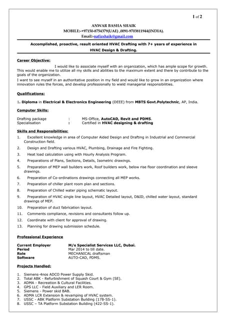 CV_ BIM Revit Mep Modeler & Draftsman | DOCX