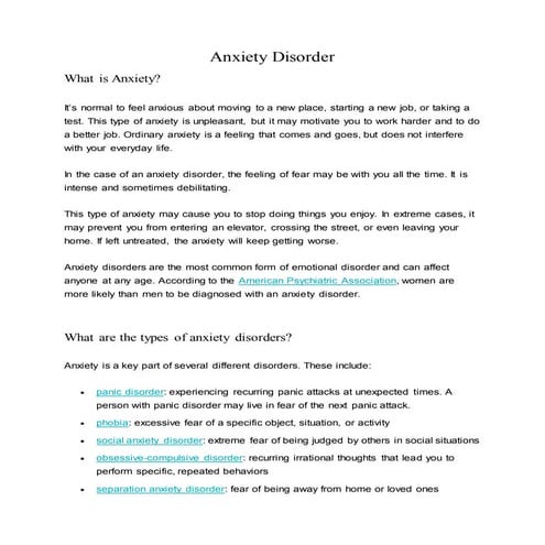 Anxiety disorder | DOCX
