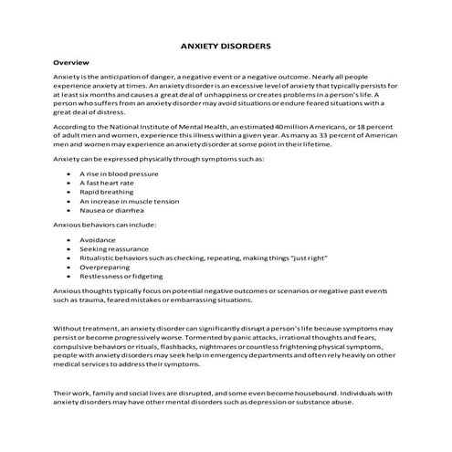 Anxiety disorder (abnormal psychology) | PPTX