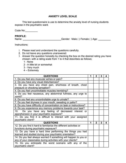 Self-esteem Questionnaire | PDF