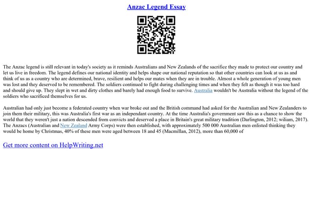 Anzac Legend Essay Ppt