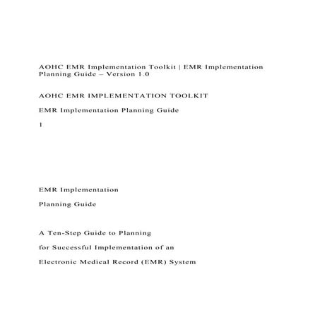 AOHC EMR Implementation Toolkit EMR Implementation Plannin.docx