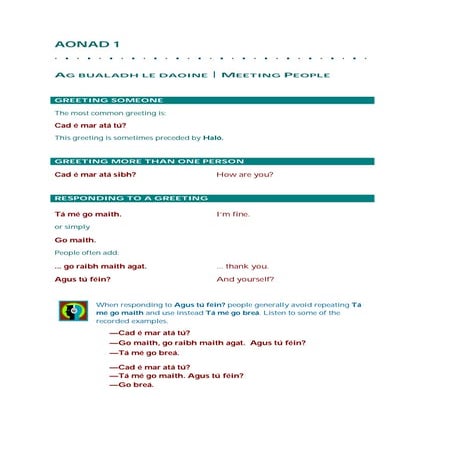 Irish Lesson 1 | PDF