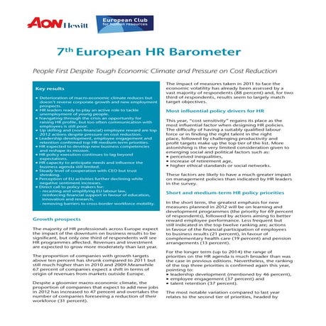 Aon Hewitt 7th European HR Barometer | PDF