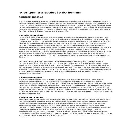 A origem e a evolução do homem | PDF