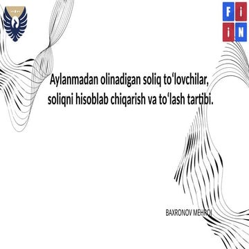 Aylanmadan olinadigan soliqlar boyicha taqdimot | PPT