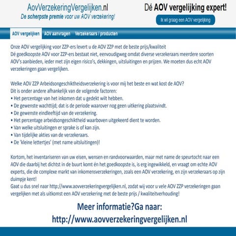 AOV ZZP vergelijken | PPTX | Personal Finance