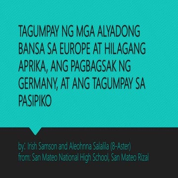 TAGUMPAY NG MGA ALYADONG BANSA SA EUROPE AT HILAGANG APRIKA, ANG ...