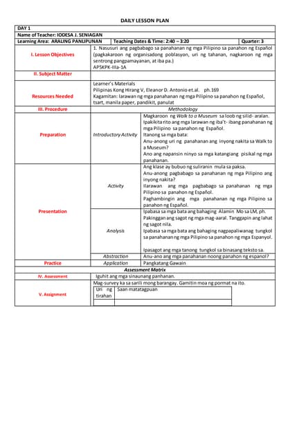DLL_ARALING PANLIPUNAN GRADE 5 QUARTER 3 WEEK 1 | DOCX