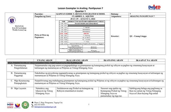 Araling Panlipunan Grade 7 Learning Plan.docx