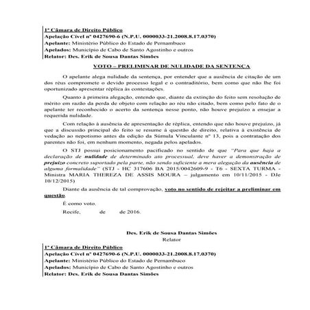 Voto do relator sobre processo contra Lula Cabral | PDF
