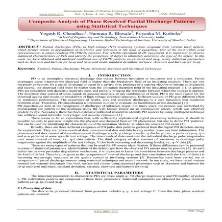 Composite Analysis of Phase Resolved Partial Discharge Patterns using Statistical Techniques | PDF