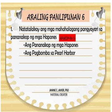 Banghay aralin sa arpan 6 pananakop ng mga hapones | DOCX