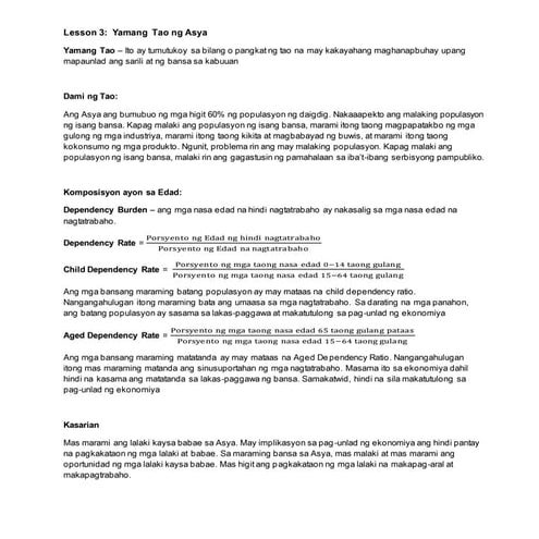 AP 7 Lesson no. 3: Yamang Tao ng Asya | DOCX