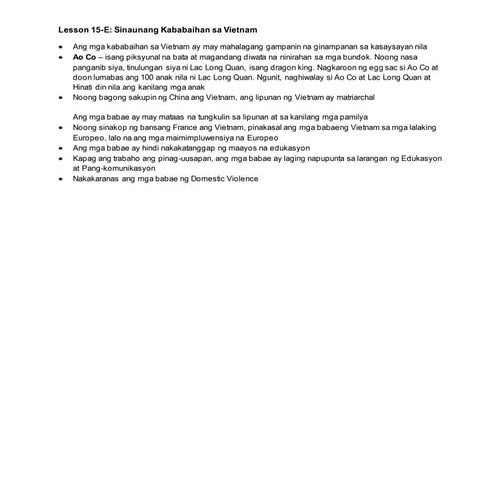 AP 7 Lesson no. 15-E: Sinaunang Kababaihan Sa Vietnam | DOCX