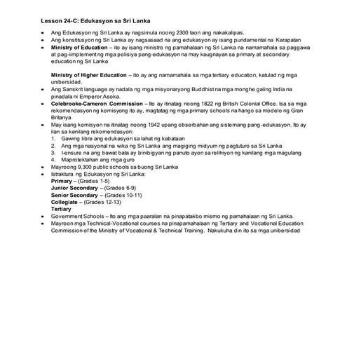 AP 7 Lesson no. 24-C: Edukasyon sa Sri Lanka | DOCX
