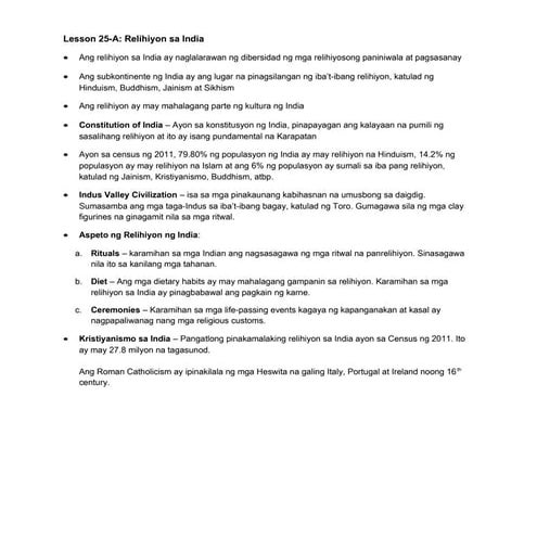 AP 7 Lesson no. 25-A: Relihiyon sa India | DOC