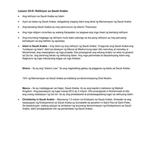 AP 7 Lesson no. 25-D: Relihiyon sa Saudi Arabia | DOC