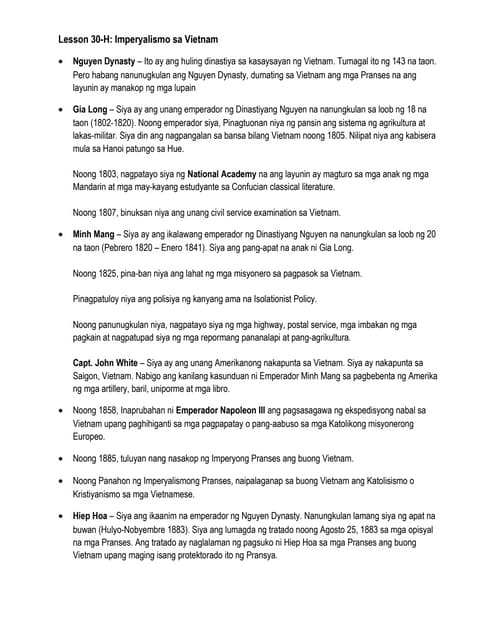 AP 7 Lesson no. 30-A: Imperyalismo sa Pilipinas | DOC