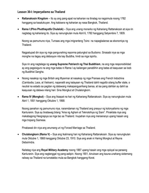 AP 7 Lesson no. 30-A: Imperyalismo sa Pilipinas | DOC