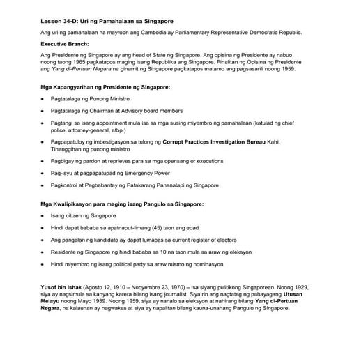 AP 7 Lesson no. 34-D: Uri ng Pamahalaan sa Singapore | DOC