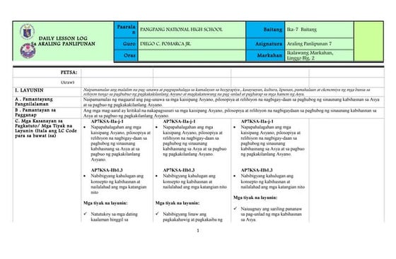 MATATAG CURRICULUM UNPACKING SAMPLE IN AP 7 | PDF