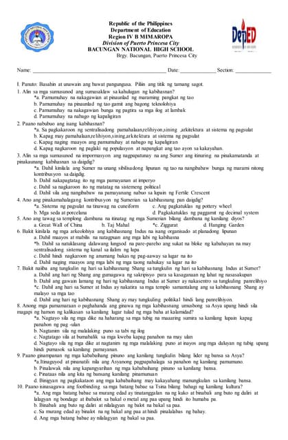 A.P 8 - Fourth Summative Test | DOCX