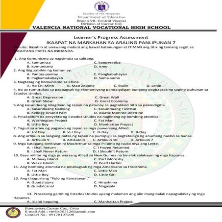 Ap 7 3rd quarter exam | DOCX