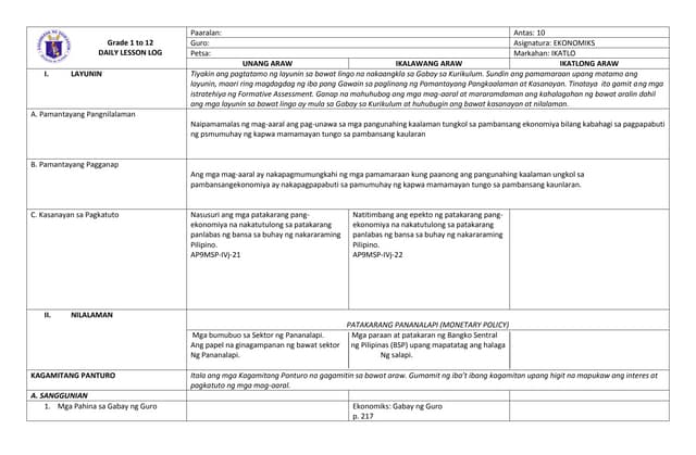 IKATLONG MARKAHAN ARALIN 2 Mga Modelo ng Pambansang Ekonomiya.ppt