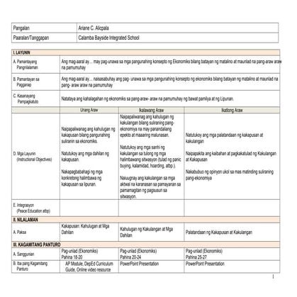 DAILY LOG LESSON PLAN ARALING PANLIPUNAN | DOCX