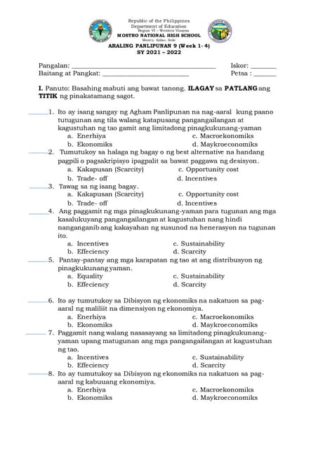 Araling panlipunan 9 reviewer | PDF