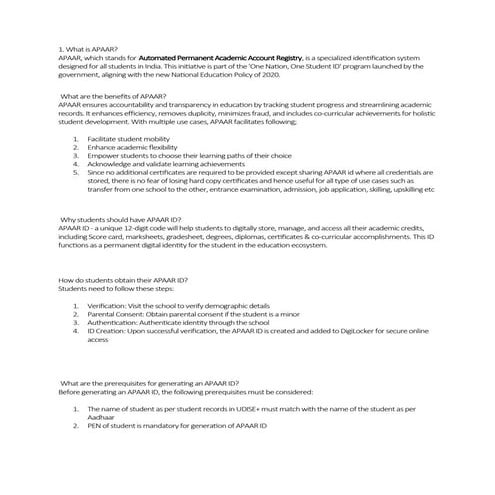 Apaar Important questions. Registry digilocker | DOCX
