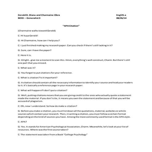 Apa citation dialogue | DOCX | Publishing Industry | Industries