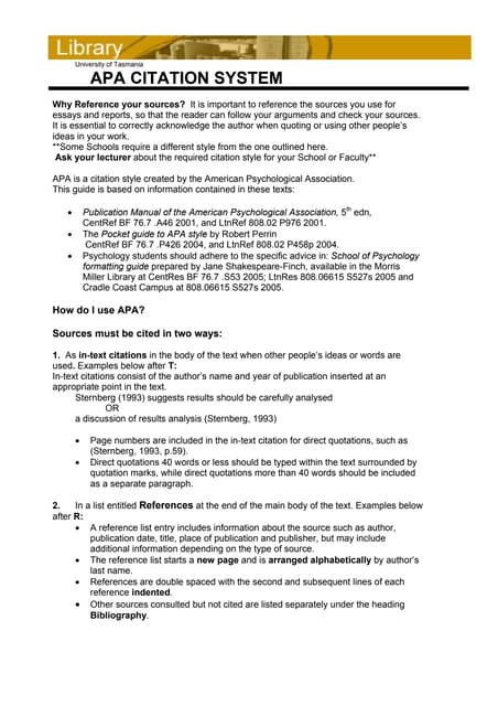Tutorial 1 APA Citation Format.pdf | Educational Assessment | Education