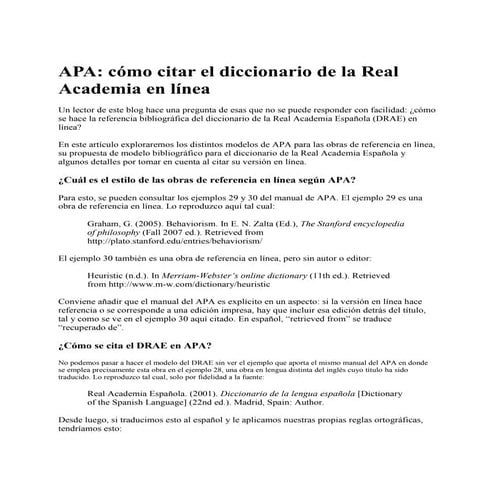 Apa cómo citar el diccionario de la real academia en línea | PDF