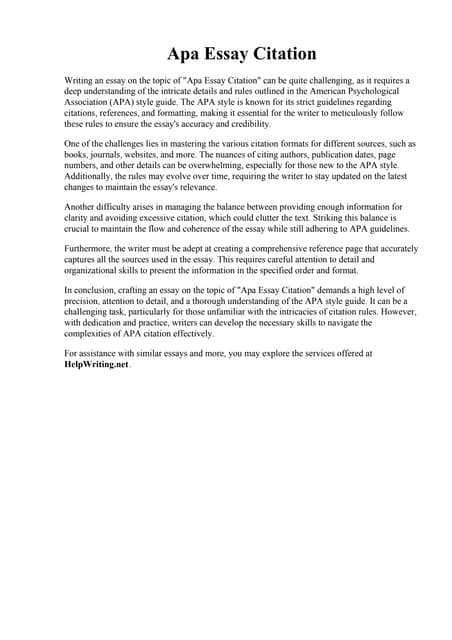Apa Essay Citation. Apa Format And Citations Bibliography.com Paper
