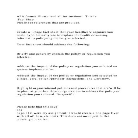 APA format. Please read all instructions. This is Fact Sheet. P | PDF