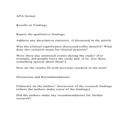 APA format.Results or FindingsReport the qualitative fin | DOCX | Educational Assessment | Education