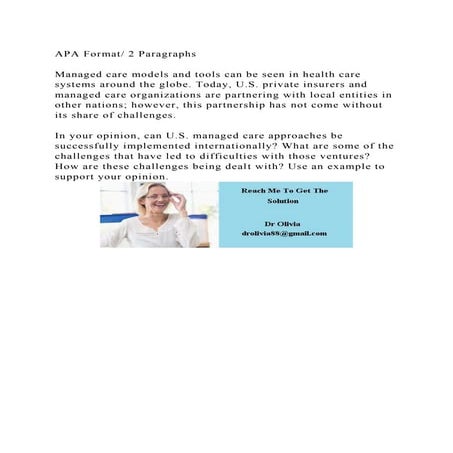 APA Format 2 ParagraphsManaged care models and tools can be see | DOCX ...