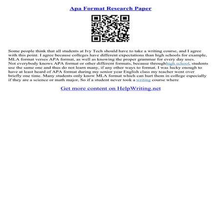 APA Writing Assignment