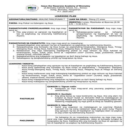 Araling Panlipunan Grade 7 Learning Plan.docx