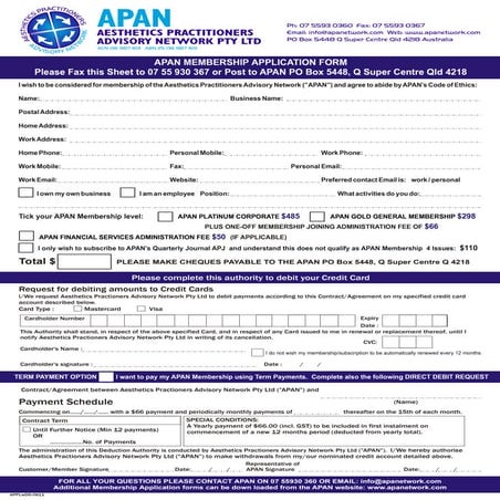 Apan application form plus term cc payment form | PDF