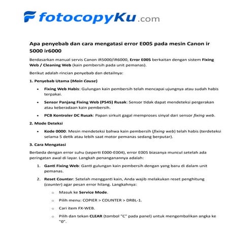 Penyebab Error E005 Canon IR 5000 dan Cara Mengatasinya (Lengkap ...