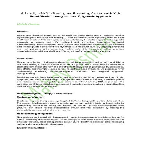 A Paradigm Shift in Treating and Preventing Cancer and HIV A Novel ...